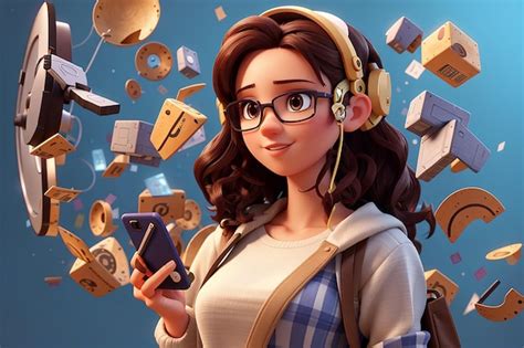 Premium Photo Young Woman Using Social Media 3d Character Illustration