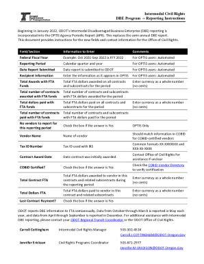 Fillable Online Instructions For Filling Out The DBE Report Form Fax