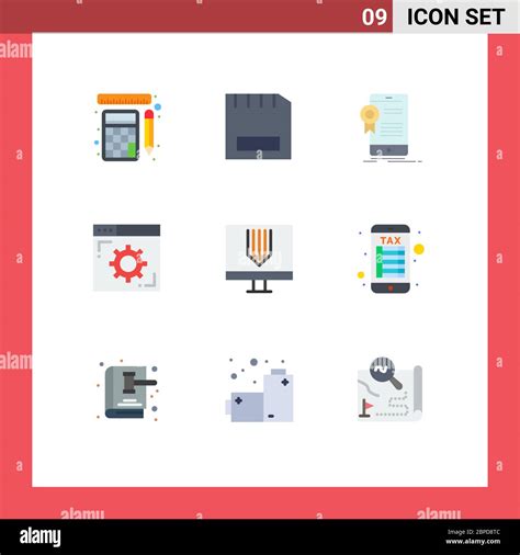 Universal Icon Symbols Group Of 9 Modern Flat Colors Of Webpage Internet Hardware Browser