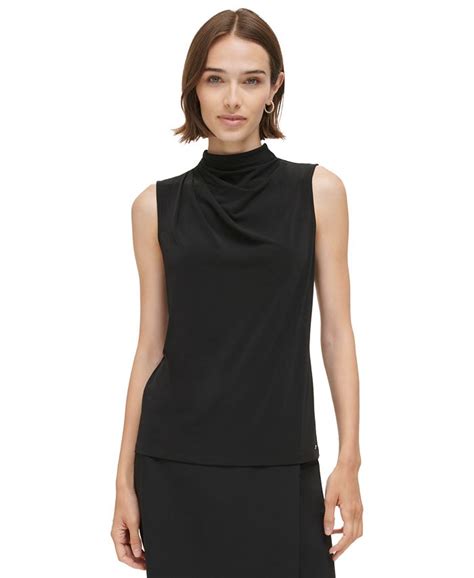 Calvin Klein Womens Mock Neck Sleeveless Top Macys