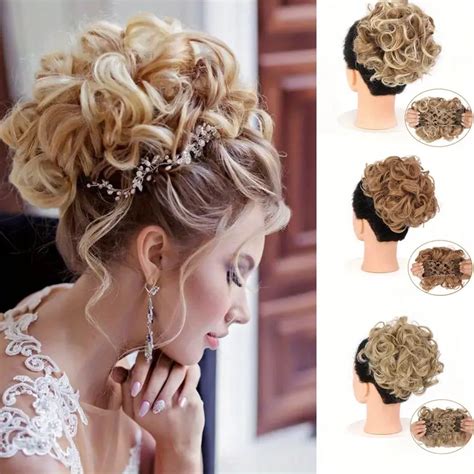 Bride Messy Big Hair Bun Synthetic Curly Chignon Comb Clips Temu