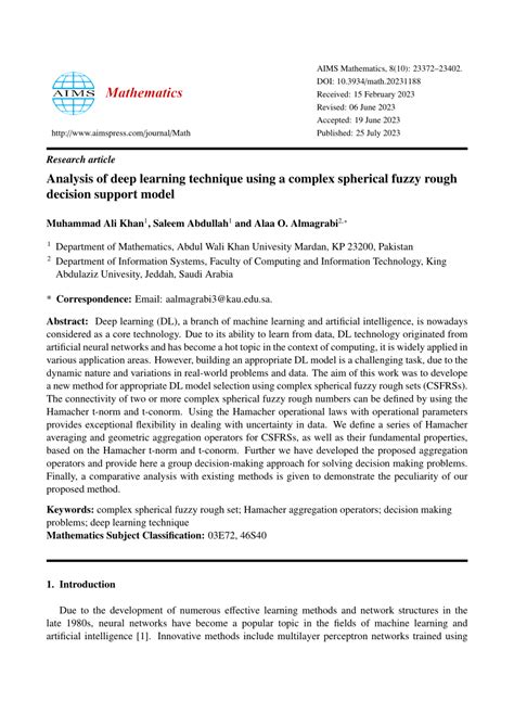 Pdf Analysis Of Deep Learning Technique Using A Complex Spherical Fuzzy Rough Decision Support