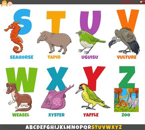 Alphabet éducatif Serti De Personnages Danimaux De Dessin Animé