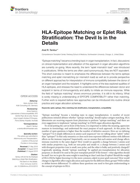 Pdf Hla Epitope Matching Or Eplet Risk Stratification The Devil Is