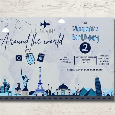 Around The World Theme Invitation Etsy