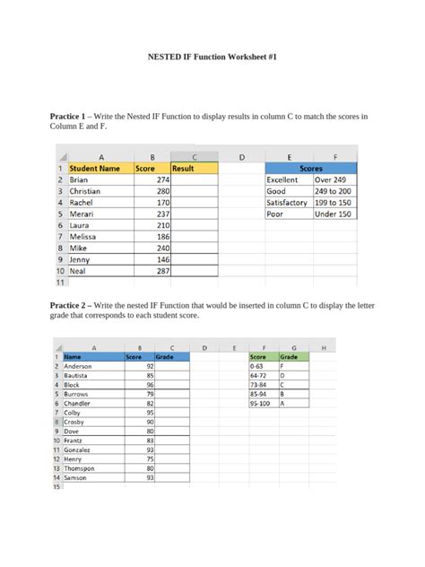 Nested If Function Worksheet 1 Pdf
