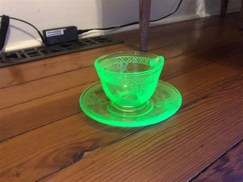 Uranium Glass Cup And Plate Rantiques