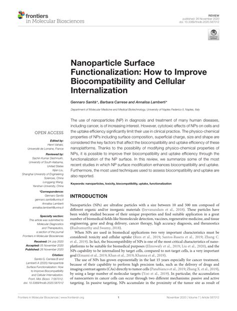 Pdf Nanoparticle Surface Functionalization How To Improve