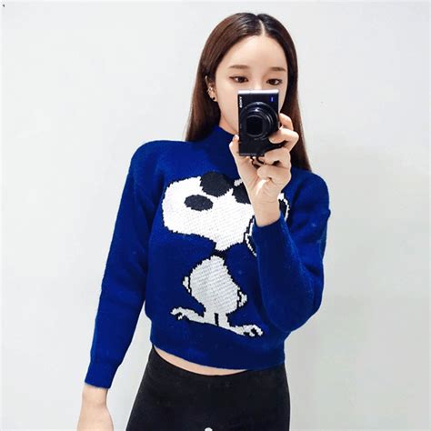 衣女半高领套头学院风秋冬卡通史努比打底外穿毛线衣服宽松单件追梦年华女装