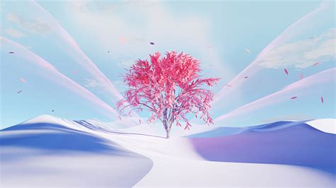 3d 렌더링 혼자 나무가 있는 초현실적인 모래 언덕 풍경 배경 조미료 풍경 환경에서 추상적인 환상적인 사막 모래 언덕 복사 공간