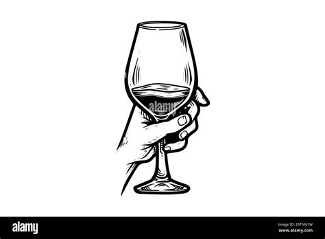 Wine Glass In Hand Drawn Ink Sketch Engraving Style Vector Illustration