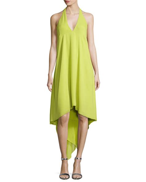 Halston Heritage Halter Neck Asymmetric Cocktail Dress Citrus