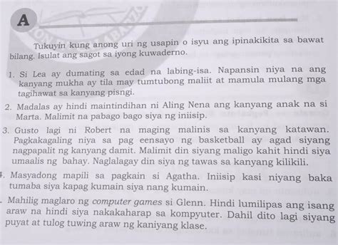 Tukuyin Kung Anong Uri Ng Usapin O Isyu Ang Ipinakikita Sa Bawat Bilang