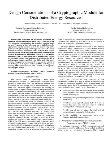 Pdf Design Considerations Of A Cryptographic Module For Distributed Energy Resources