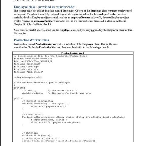Employee Class Provided As Starter Code The