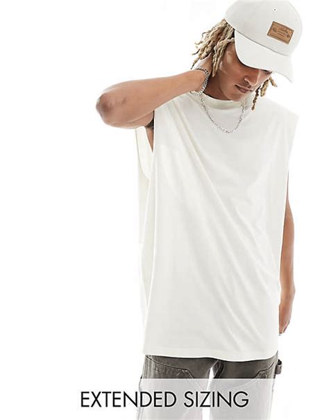 Asos Design Oversized Tank In Ecru Asos