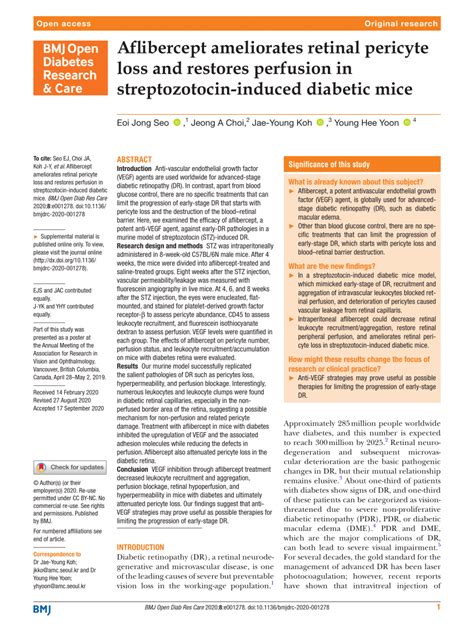 Pdf Aflibercept Ameliorates Retinal Pericyte Loss And Restores Perfusion In Streptozotocin
