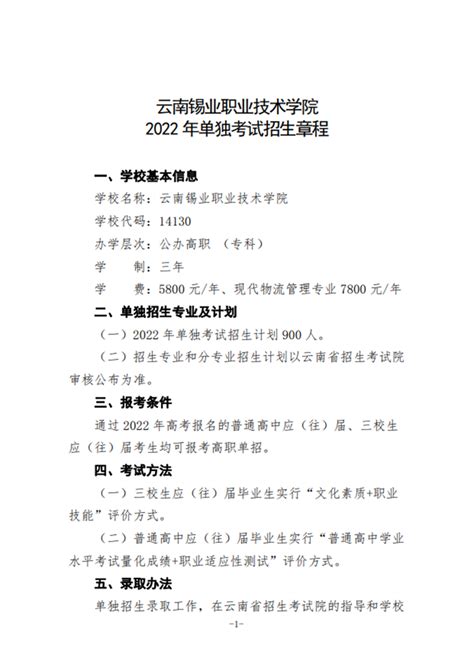 云南锡业职业技术学院招生章程2023年本科生（含专业录取规则） 高考100