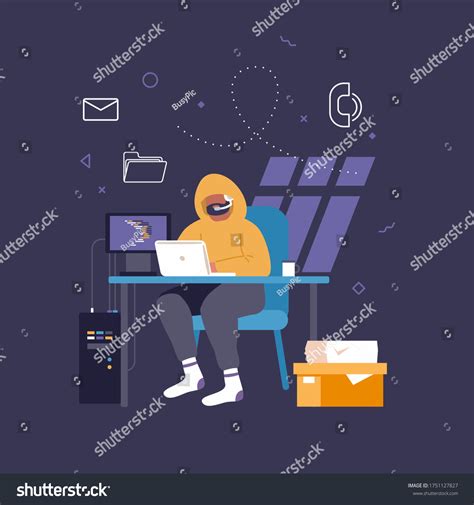 Programmer Hacker Working Front His Laptop Stock Vector Royalty Free