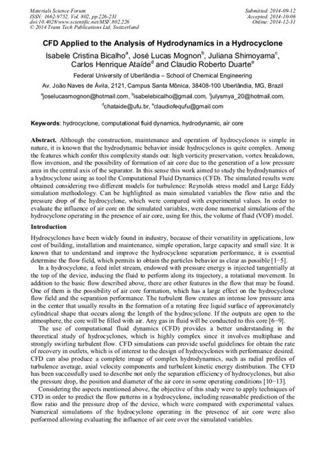 Cfd Applied To The Analysis Of Hydrodynamics In A Hydrocyclone