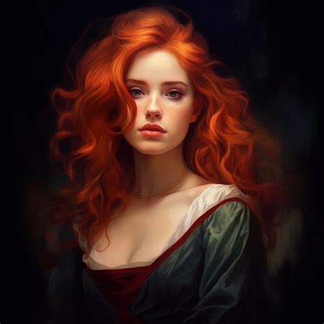 Premium Ai Image A Woman With Red Hair And A Green Dress With A Red Hair