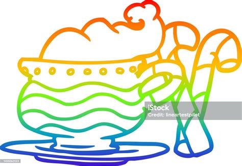 사탕 지팡이를 가진 크리스마스 코코아의 무지개 그라데이션 선 그리기 귀여운에 대한 스톡 벡터 아트 및 기타 이미지 귀여운 그라데이션 낙서 드로잉 Istock