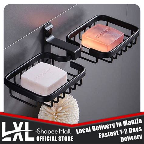 Singledouble Black No Punching Soap Holder For Bathroom Organizer Soap