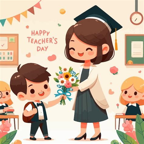 행복한 교사 날 축하 배경 터 일러스트레이션 프리미엄 Ai 생성 벡터