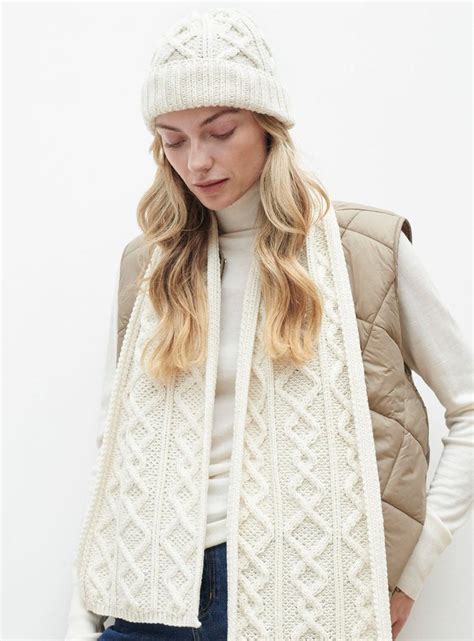 Aran Woollen Mills Aran Diamond Stitch Hat White Clothing Caps Hats
