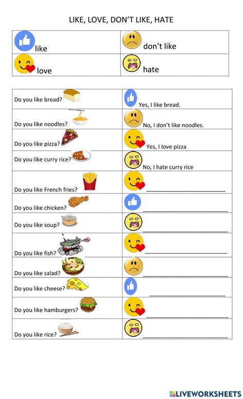 5th 6th Likes Dislikes Worksheet Likes And Dislikes Dislike English As A Second Language Esl