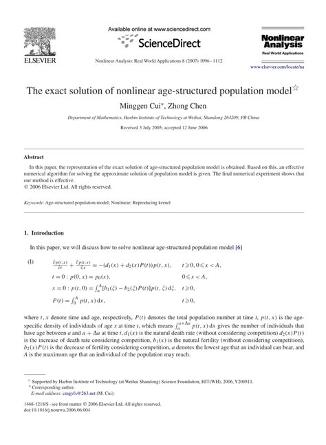 Pdf The Exact Solution Of Nonlinear Age Structured Population Model