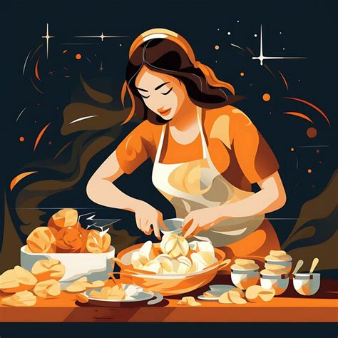Premium Photo Watercolor Art Of Making Dumpling Filling Woman Mixing