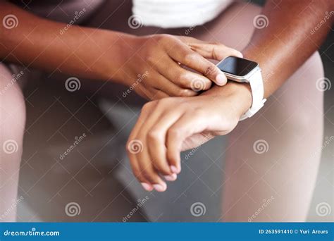 Smartwatch Check Or Hands With Time For Fitness Progress Heart Rate Or Gps For Running