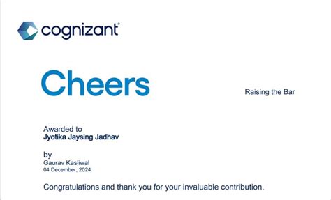 Jyotika Jadhav On Linkedin I Am Happy 😇 To Share That I Have Been Awarded With Cognizant Cheers…