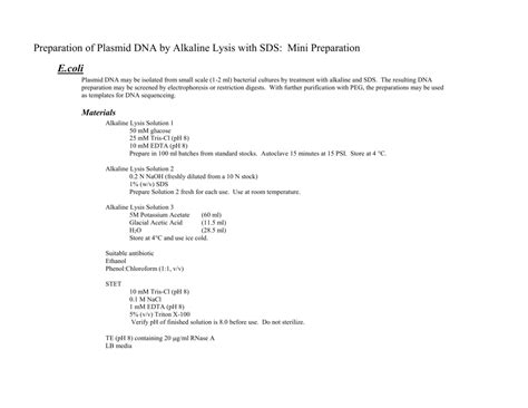 Preparation Of Plasmid Dna By Alkaline Lysis With Sds Mini 41 Off