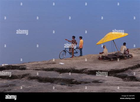 Pilgrims Ganges River Tulsi Ghat Varanasi Benares Uttar Pradesh