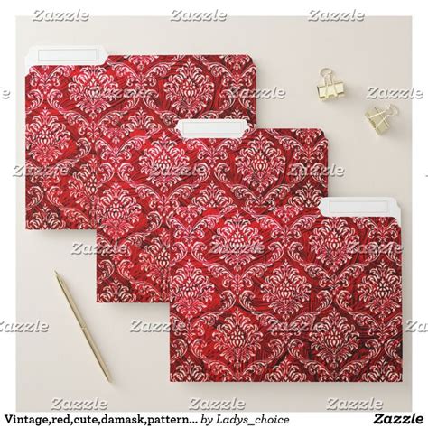 Vintage Red Cute Damask Pattern Silver X Mas Girly File Folder