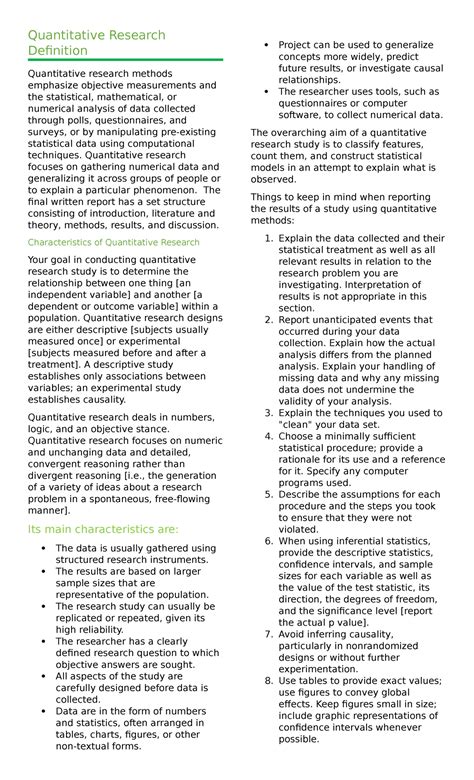 Quantitative Research Discussion Quantitative Research Definition Quantitative Research