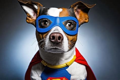 Pequeño canino disfrazado de superhéroe ia generativa Foto Premium