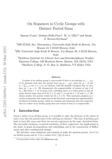 Pdf On Sequences In Cyclic Groups With Distinct Partial Sums