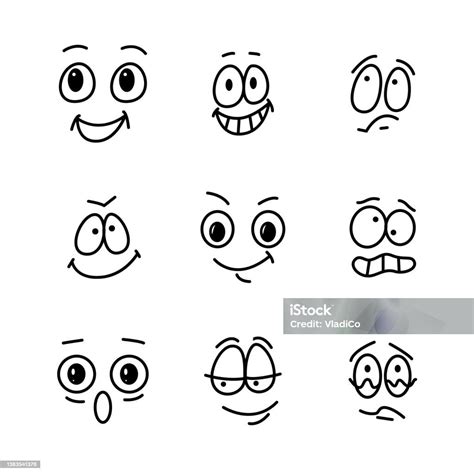 마스코트 캐릭터 재미있는 얼굴 로고 벡터에 대한 코믹 미소감정얼굴 캐릭터 세트의 이모티콘 웃는 캐리커처 그래픽 디자이너에 대한 스톡 벡터 아트 및 기타 이미지 Istock