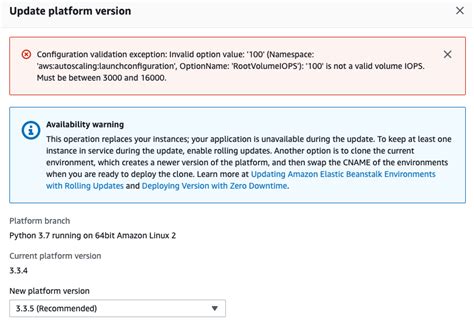 Amazon Web Services Managed Platform Update Failing With Incorrect Application Version Error