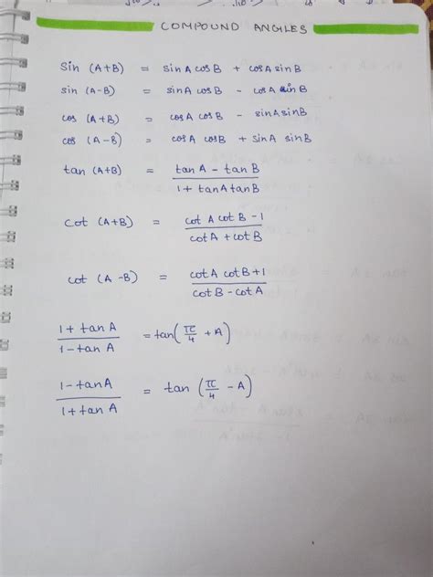 Compound Angles Formulas