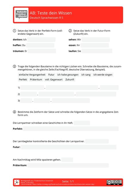 Arbeitsblatt Teste Dein Wissen Deutsch Sprachwissen