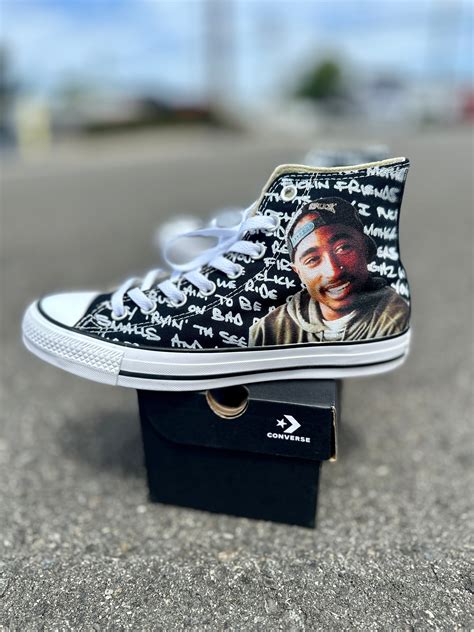 Tupac Shakur Rapper Theme Black High Top Chucks Custom Pac Theme Conv