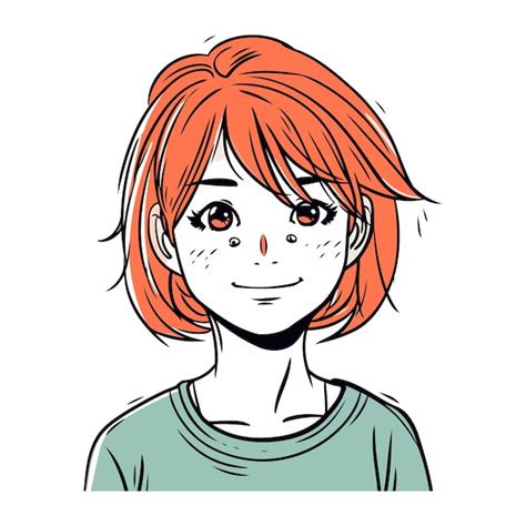 Retrato De Una Chica Pelirroja Con El Pelo Corto Ilustración Vectorial