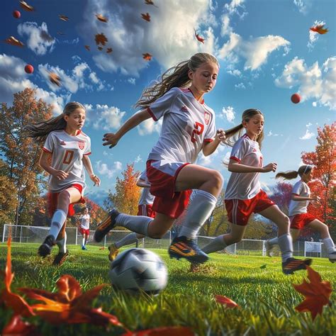 Exciting Girls Soccer Team Match Premium Ai Generated Image