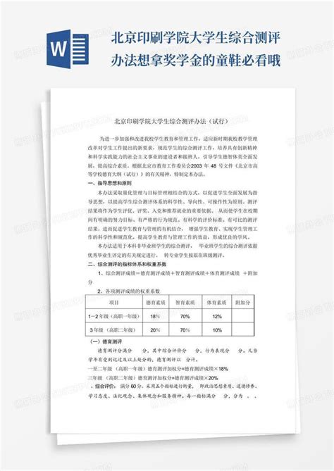 北京印刷学院大学生综合测评办法想拿奖学金的童鞋必看哦Word模板下载 编号qpydekrx 熊猫办公