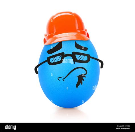 Blue Intelligent Te Egg With Emotional Face In Construction Helmet