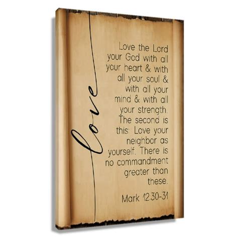 Mark 12 30 31 Bible Verse Wall Art Vintage Scripture Posters Poster